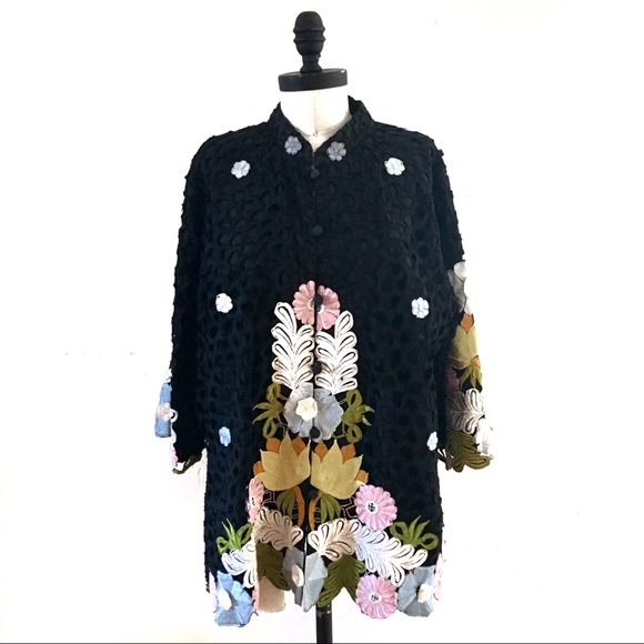 Vintage | Tops | Vintage Lace Embroidered Floral Kimono Tunic Jacket ...
